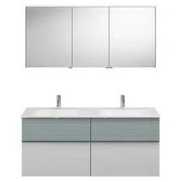 Burgbad Fiumo Set, bestehend aus Spiegelschrank, Mineralguss-Waschtisch und Waschtischunterschrank, mit Pliss&eacute;efront, Breite: 1420 mm, SGGT142RF3956G0146, Farbe: Wei&szlig; Matt / Wei&szlig; Matt, Griff Chrom