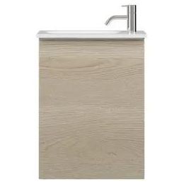 Burgbad Fiumo Mineralguss-Waschtisch inklusive Waschtischunterschrank, Breite 470mm, SGGU047LF3959G0146, Farbe: Eiche Dekor Cashmere / Eiche Dekor Cashmere, Griff Chrom G0146