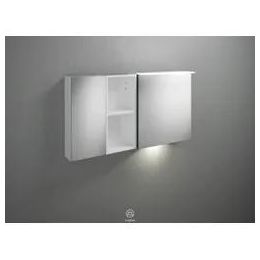 Burgbad Badu Spiegelschrank mit horizontaler LED-Aufsatzleuchte, 2 T&uuml;ren, 1 offenes Regal, Version links, mit LED-Waschtischbeleuchtung, Breite 1200mm, SFUD120LF3689G0196, Farbe: Wei&szlig; matt / Wei&szlig;