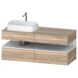 Duravit Qatego Konsolenwaschtischunterbau, 2 Ausz&uuml;ge, 2 Schubk&auml;sten, Ausschnitt links, 1400x550x600mm, Nische Wei&szlig; Matt, QA4765018550010, Farbe: Eiche Marmoriert/mit Nischenbeleuchtung