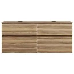 Burgbad Lin20 Waschtischunterschrank inklusive Konsolenplatte, 2 Beckenausschnitte, 4 Ausz&uuml;ge, 1402x487x611mm, SGIH140F5357, Farbe: Frassino Dekor Cappuccino