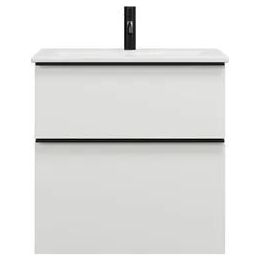 Burgbad Eqio Slim Keramik-Waschtisch inklusive Waschtischunterschrank, 620x490x620mm, SHBT062F2009C0001G0252, Farbe: Wei&szlig; Hochglanz / Wei&szlig; Hochglanz, Griffleiste Schwarz Matt G0252