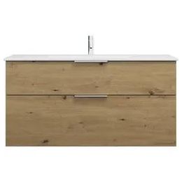 Burgbad Eqio Slim Keramik-Waschtisch inklusive Waschtischunterschrank, 1220x490x620mm, SHBT122F5662C0001G0146, Farbe: Eiche Dekor Urban / Eiche Dekor Urban, Griff Chrom G0146