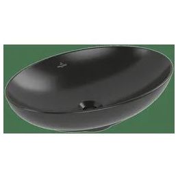 Villeroy & Boch Villeroy & Boch Loop & Friends Aufsatzwaschbecken, oval, 560x380x120mm, mit &Uuml;berlauf, ohne Hahnloch, 4A4700R7, Farbe: Pure Black CeramicPlus