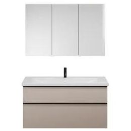 Burgbad Eqio Set, bestehend aus Spiegelschrank rechts, Keramik-Waschtisch und Waschtischunterschrank, Breite 1230mm, SFAN123LF6583C0001G0252, Farbe: Lichtgrau Matt / Lichtgrau Matt, Griffleiste
