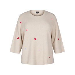 ZIZZI Pullover 'MSUNNY HEART' Damen Gr&ouml;&szlig;e XXXL/4XL kitt / hellblau / hellpink / rot