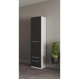 Kleiderschrank Priess "Schrank Garderobe Wäscheschrank Barcelona in 5 Breiten", schwarz (schwarz, weiß), B:48cm H:193cm T:36cm, Holzwerkstoff, Schränke, viel Stauraum, geräumige Schubkästen, mit Spiegel, MADE IN GERMANY