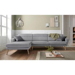 OTTO home Ecksofa &raquo;Bille L-Form&laquo; mit Naht im R&uuml;ckenkissen und Beinen aus Eichenholz grau Samtoptik (100% Polyester);Luxus-Microfaser weich (100% 
