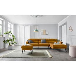 OTTO home Ecksofa &raquo;Bille L-Form&laquo; mit Naht im R&uuml;ckenkissen und Beinen aus Eichenholz gold Samtoptik (100% Polyester);Luxus-Microfaser weich (100% 