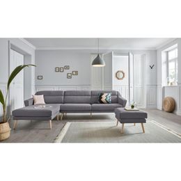 OTTO home Ecksofa &raquo;Bille L-Form&laquo; mit Naht im R&uuml;ckenkissen und Beinen aus Eichenholz grau Samtoptik (100% Polyester);Luxus-Microfaser weich (100% 