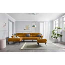 OTTO home Ecksofa &raquo;Bille L-Form&laquo; mit Naht im R&uuml;ckenkissen und Beinen aus Eichenholz gold Samtoptik (100% Polyester);Luxus-Microfaser weich (100% 