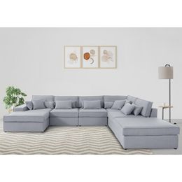OTTO home Wohnlandschaft &raquo;Florid U-Form&laquo; 6 Teile, bestehend aus Modulen, viele Bezugsqualit&auml;ten, auch in Cord silber Baumwollmix (60% Baumwolle/40% 
