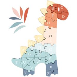 SPEEDY MONKEY Konturenpuzzle &raquo;ABC-Puzzle Dino&laquo; aus Holz, FSC - sch&uuml;tzt Wald bunt
