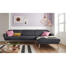 OTTO home Ecksofa &raquo;Bille L-Form&laquo; mit Naht im R&uuml;ckenkissen und Beinen aus Eichenholz grau Samtoptik (100% Polyester);Luxus-Microfaser weich (100% 