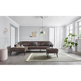 OTTO home Ecksofa &raquo;Bille L-Form&laquo; mit Naht im R&uuml;ckenkissen und Beinen aus Eichenholz braun Samtoptik (100% Polyester);Luxus-Microfaser weich (100% 