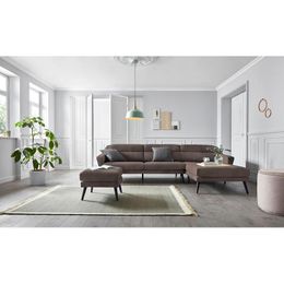 OTTO home Ecksofa &raquo;Bille L-Form&laquo; mit Naht im R&uuml;ckenkissen und Beinen aus Eichenholz braun Samtoptik (100% Polyester);Luxus-Microfaser weich (100% 
