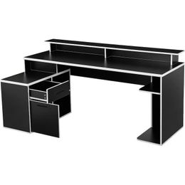Inosign Gamingtisch »Game, Computertisch, Eckschreibtisch«, Towerfach, Kabeldurchlass, Monitoraufsatz, Stauraum, Maße 180x102 cm schwarz + schwarz...