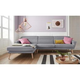 OTTO home Ecksofa &raquo;Bille L-Form&laquo; mit Naht im R&uuml;ckenkissen und Beinen aus Eichenholz grau Samtoptik (100% Polyester);Luxus-Microfaser weich (100% 