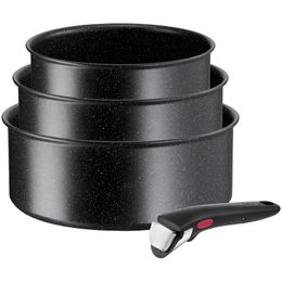 Tefal Topf-Set »Ingenio Black Stone, Kasserollenset abnehmbarer Griff, stapelbar« Set, 3x Stielkasserollen Ø 16/18/20 cm, 1x abnehmbarer Griff, 4...