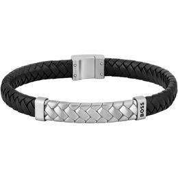 BOSS Lederarmband »TAILORED« edelstahlfarben-schwarz M BOSS Schmuck - Herrenarmband