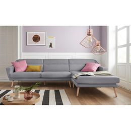 OTTO home Ecksofa &raquo;Bille L-Form&laquo; mit Naht im R&uuml;ckenkissen und Beinen aus Eichenholz grau Samtoptik (100% Polyester);Luxus-Microfaser weich (100% 