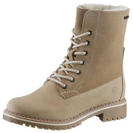 Tamaris Winterboots, Blockabsatz, Winterstiefelette, Outdoorschuh mit Duo Tex-Ausstattung beige 39 39 Klassischer Schnürboots im Material-Mix