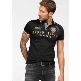 Bruno Banani Herren Poloshirt k&ouml;rpernahe Passform, mit Stickereien und Badges, Polokragen schwarz M (48/50)