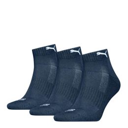 Puma Damen Puma Kurzsocken &raquo;Puma UNISEX CUSHIONED QUARTER 3P&laquo; 3 Paar, 3 Paar tlg. mit eingestricktem Logo im Bund blau 35-38