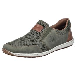 Rieker Slipper Sommerschuh, Schlupfschuh, Freizeitschuh mit kontrastfarbenen Besätzen khaki-cognac 43 43 Mit Stretcheinsätze, einfach reinschlupfen