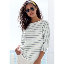 Vivance 3/4-Arm-Shirt &raquo;mit modischer Streifenstruktur&laquo; aus pflegeleichter Baumwoll-Viskose-Qualit&auml;t wei&szlig;, blau 32/34 32/34 Strukturierte Streifenoptik