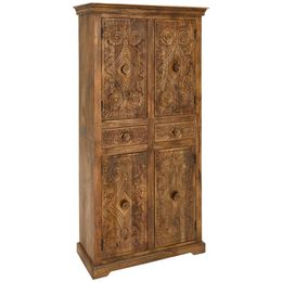 Livetastic Garderobenschrank Cotonou, Braun, Holz, Mangoholz,Mangoholz,Mangoholz, massiv, Floral, 2 F&auml;cher, 2 Schublade(n) Schubladen, 90x180x45 cm, Garderobe, Garderobenschr&auml;nke, Garderobenschr&auml;nke
