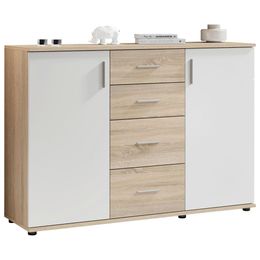CARRYHOME Kommode Bobby, Wei&szlig;, Sonoma Eiche, Kunststoff, 2 F&auml;cher, 4 Schublade(n) Schubladen, 120x82x35 cm, Typenauswahl, stehend, Wohnzimmer, Kommoden & Sideboards, Kommoden