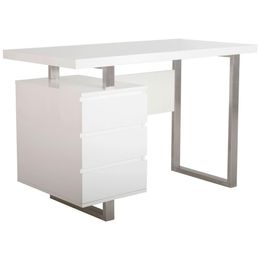 Livetastic Schreibtisch, Edelstahl, Wei&szlig; Hochglanz, Metall, Holzwerkstoff, 3 Schublade(n) Schubladen, rechteckig, eckig, 115x76x60 cm, Arbeitszimmer, Schreibtische, B&uuml;rotische