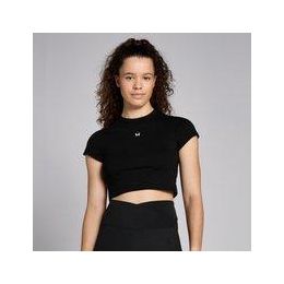 MP Damen Basics K&ouml;rperbetontes Kurzarm-Crop-T-Shirt &ndash; Schwarz - L