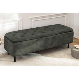 Riess Ambiente Extravagante Polsterbank EN VOGUE 120cm grün Samt mit Stauraum schwarze Metallbeine Riess-Ambiente Chesterfield Glamour Landhaus Modern