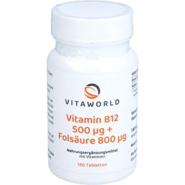 vitaworld Vitamin B12 500 &mu;g+Fols&auml;ure 800 &mu;g Tabletten 180 St