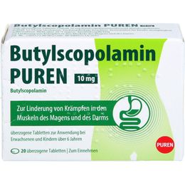 Butylscopolamin Puren 10 mg &uuml;berzogene Tab. 20 St