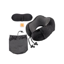 Intirilife Nackenkissen Memoryfoam mit Augenmaske Ohrstöpsel in Schwarz | Gr.: onesize