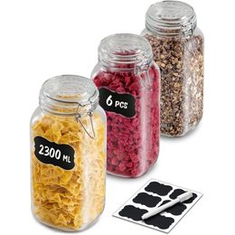 Praknu 3 Einmachgl&auml;ser mit B&uuml;gelverschluss Gro&szlig; 2l - Mit Etiketten, Stift | Gr.: onesize