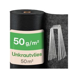 Praknu Unkrautvlies 50g/m² - Gartenvlies mit 24 Erdankern 50m² | Gr.: onesize