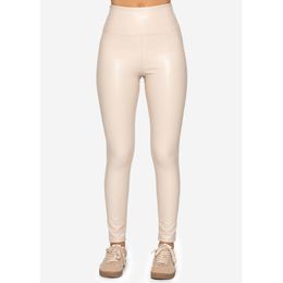 SASSYCLASSY Thermo Leggings in Lederoptik in Hellbeige | Gr.: M