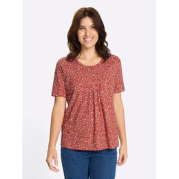 Sieh an! Kurzarm-Shirt in rostrot-wei&szlig;-bedruckt | Gr.: 42