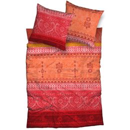 CASATEX Satin Bettw&auml;sche in orange-rot | Gr.: 135x200 cm + 40x80 cm