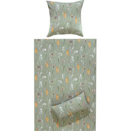 REDBEST Single-Jersey Bettw&auml;sche in gr&uuml;n-orange | Gr.: 155x220 cm (40x80 cm)