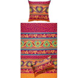 REDBEST Satin Bettw&auml;sche in orange-beere | Gr.: 135x200 cm (80x80 cm)