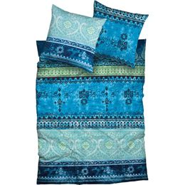 CASATEX Biber Bettw&auml;sche in blau-t&uuml;rkis | Gr.: 135x200 cm (80x80 cm)