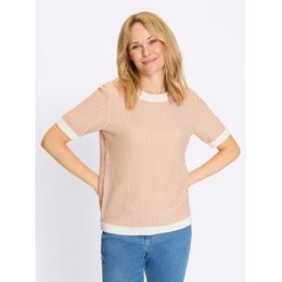 Sieh an! Kurzarmpullover in beige-ecru-gemustert | Gr.: 50