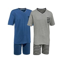REDBEST Single-Jersey Shorty 2er-Pack in blau/hellgrau-anthrazit meliert | Gr.: 48