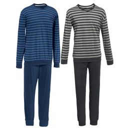 REDBEST Single-Jersey Schlafanzug 2er-Pack in blau/hellgrau-anthrazit meliert | Gr.: 50