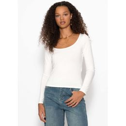SASSYCLASSY Langarmshirt mit Ausschnitt in Offwhite | Gr.: S